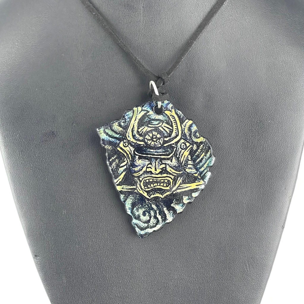 Trevy Metal Samurai Tablet Pendant w/ Pure Silver Bale | Legacy Glassworks